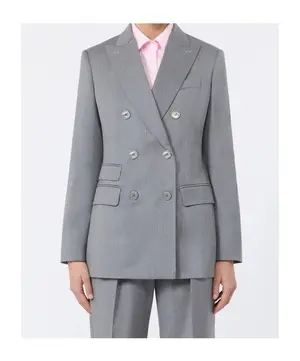 Max Mara Wool Twill Double-breasted Blazer - Medium Gray