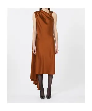 Max Mara Silk Satin Asymmetrical Cocktail Dress - Brown Copper