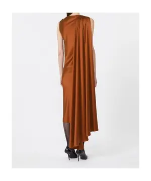 Max Mara Silk Satin Asymmetrical Cocktail Dress - Brown Copper