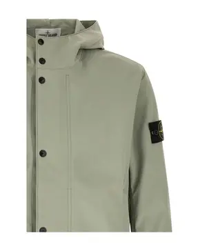 Stone Island Logo Badge Hooded Jacket - Sage