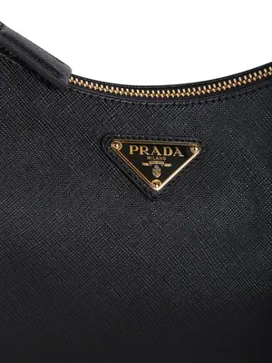 Prada Zipper Handbag With Adjustable Handles And Triangle Logo - Black