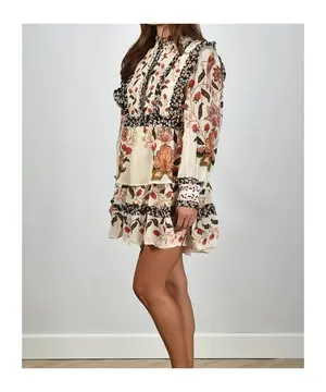 Farm Rio Ruched Floral Long-sleeve Dress