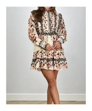 Farm Rio Ruched Floral Long-sleeve Dress