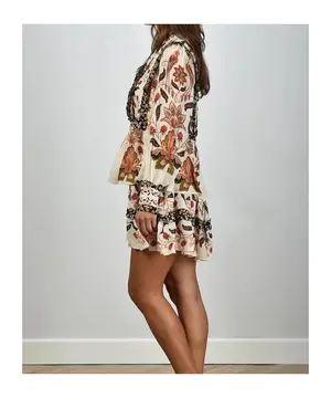 Farm Rio Ruched Floral Long-sleeve Dress