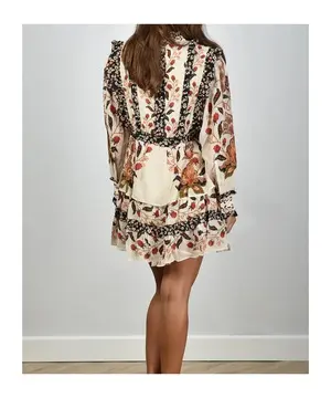 Farm Rio Ruched Floral Long-sleeve Dress