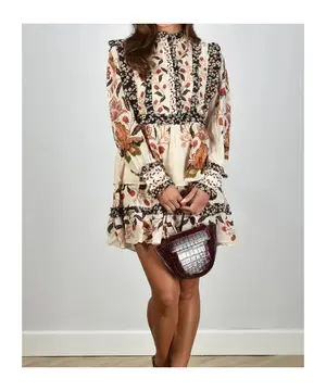 Farm Rio Ruched Floral Long-sleeve Dress