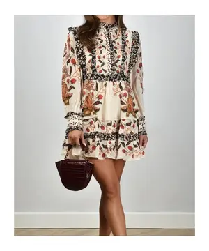 Farm Rio Ruched Floral Long-sleeve Dress