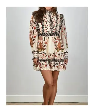 Farm Rio Ruched Floral Long-sleeve Dress