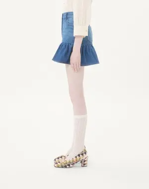 Valentino Garavani Ruffled Hem Denim Skirt