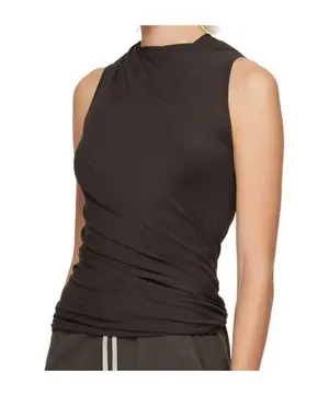 Rick Owens Sleeveless Draped High Neck Knit Top - Black