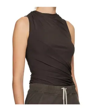 Rick Owens Sleeveless Draped High Neck Knit Top - Black