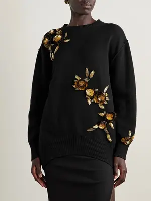 Carolina Herrera Embroidered Wool And Cashmere Blend Sweater