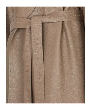 Fendi Belted Waist Leather Coat - Green