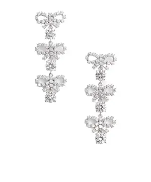 SELF-PORTRAIT Embellished Micro Bow Tiered Drop Earrings - Silver