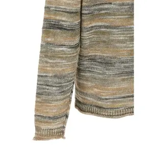 ROBERTO COLLINA Striped Crew Neck Long Sleeve Knitwear With Chest Pocket - Brown