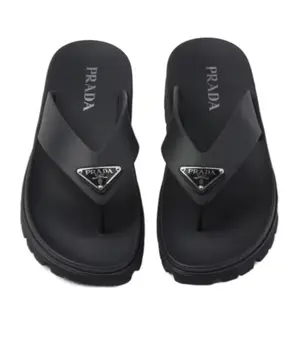 Prada Rubber Thong Sandals With Enamel Logo