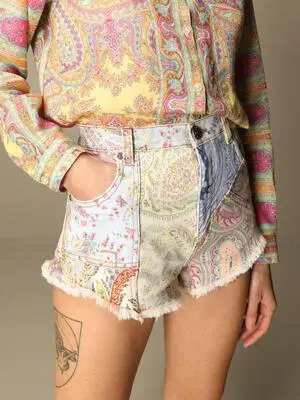 Etro Paisley Fitted Denim Shorts