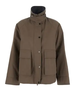 Brunello Cucinelli High Neck Jacket With Press Studs And Patch Pockets