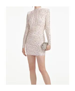 SELF-PORTRAIT High-neck Embellished Mini Dress