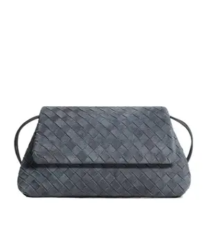 Bottega Veneta Giorno Intrecciato Suede Shoulder Bag - Gray