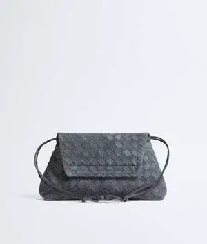 Bottega Veneta Giorno Intrecciato Suede Shoulder Bag - Gray