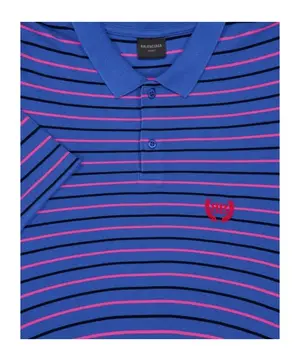 Balenciaga Laurel Classic Pique Striped Polo Shirt - Blue