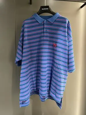 Balenciaga Laurel Classic Pique Striped Polo Shirt - Blue