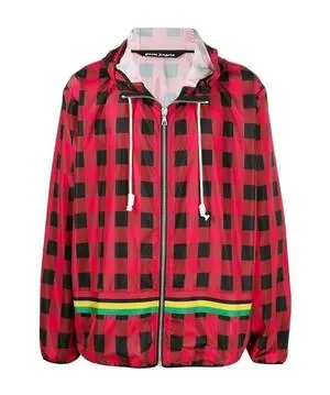 Palm Angels Checkered Hooded Zip-up Jacket