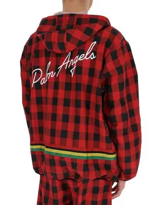 Palm Angels Checkered Hooded Zip-up Jacket