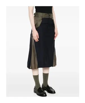 Sacai Panelled Pleated Midi Skirt