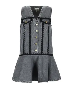 GANNI Sleeveless V-neck Denim Dress With Button Closure - Gray