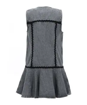 GANNI Sleeveless V-neck Denim Dress With Button Closure - Gray