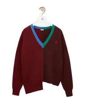 Loewe Asymmetric V-neck Wool Sweater - Brown