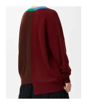Loewe Asymmetric V-neck Wool Sweater - Brown
