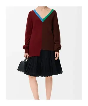 Loewe Asymmetric V-neck Wool Sweater - Brown
