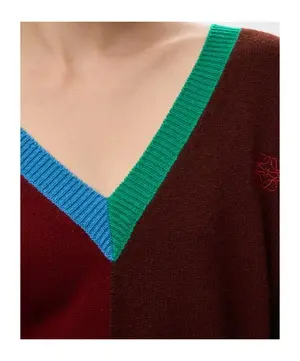 Loewe Asymmetric V-neck Wool Sweater - Brown