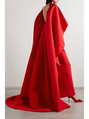 Carolina Herrera Shawl-style Pleated Silk Satin Gown