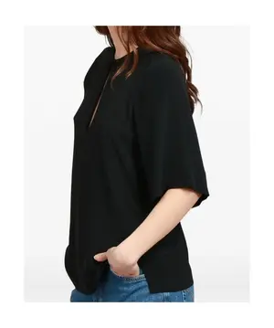 SEMICOUTURE Keyhole Neckline Top With Slit Hem