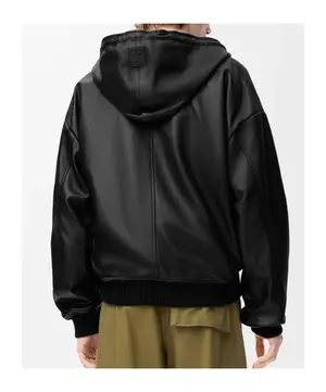 Loewe Leather Hooded Jacket With Anagram Patch
