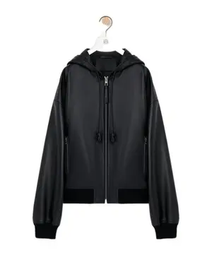 Loewe Leather Hooded Jacket With Anagram Patch