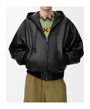 Loewe Leather Hooded Jacket With Anagram Patch