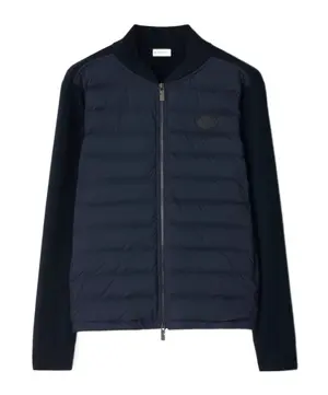 Burberry Quilted Nylon And Wool Jacket With Knight Motif - Navy