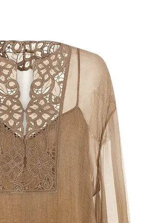 Ermanno Scervino Sheer Carved Plastron Blouse - No