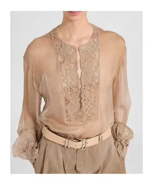 Ermanno Scervino Sheer Carved Plastron Blouse - No