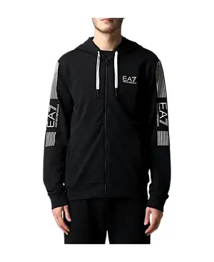 EA7 Hooded Zip-up Jacket With Contrasting Stripe Detail