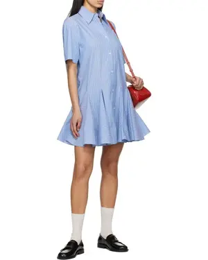 Marni Poplin Striped Shirt Dress With Pleated Skirt - Blue