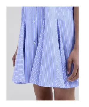 Marni Poplin Striped Shirt Dress With Pleated Skirt - Blue