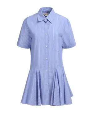 Marni Poplin Striped Shirt Dress With Pleated Skirt - Blue