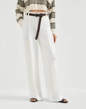 Brunello Cucinelli Fluid Twill Wide Leg Trousers - Beige