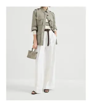 Brunello Cucinelli Fluid Twill Wide Leg Trousers - Beige